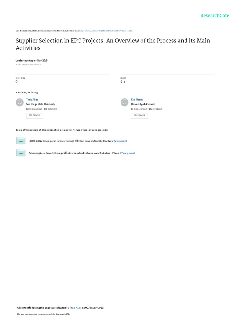 Supplier Selection in EPC Projects | PDF | Procurement | Request For ...