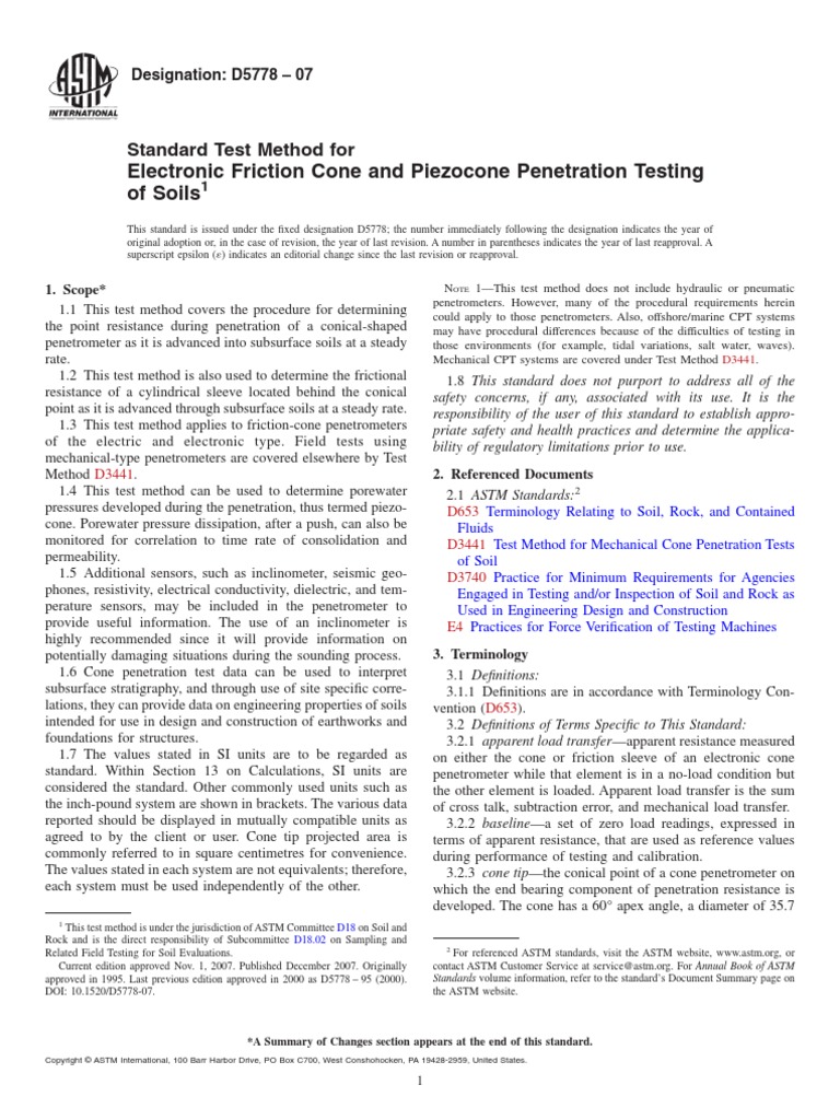Astm D5778 - 07 | PDF | Friction | Pressure