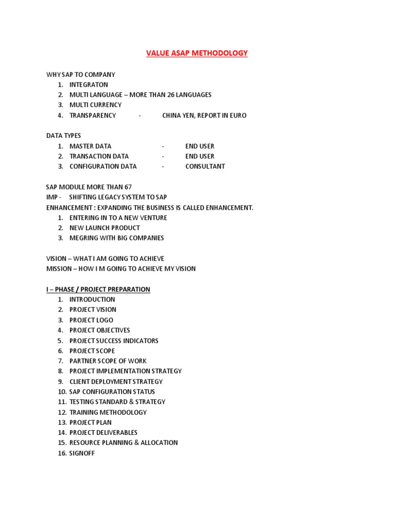 Value Asap Methodology | PDF | Sap Se | Information Technology