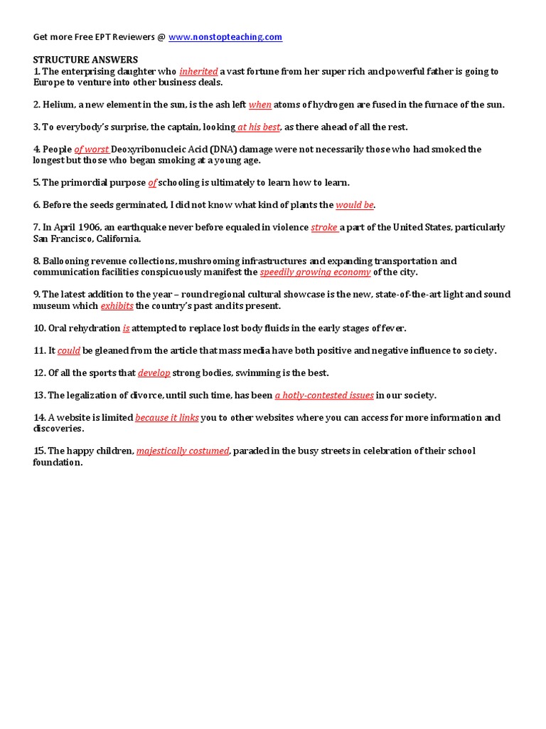 Structure Test Answers | PDF