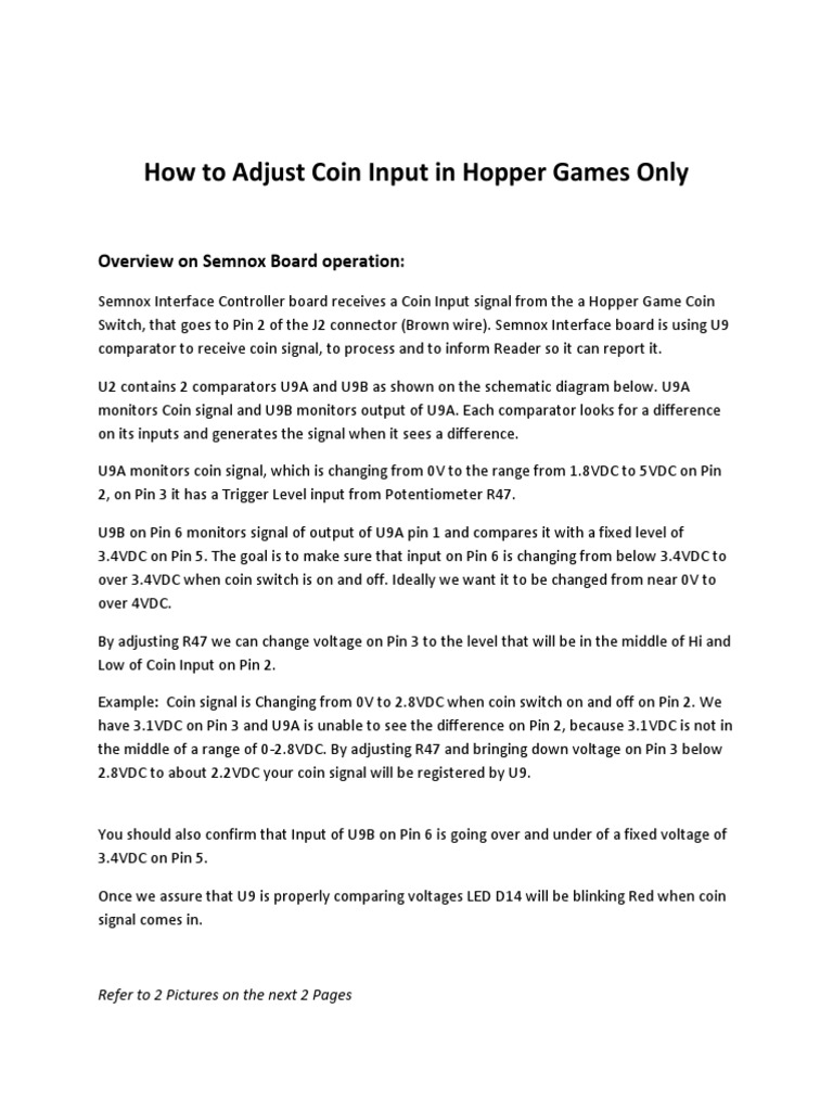 Semnox Interface Board Hopper Game Coin Input Adjustments | PDF