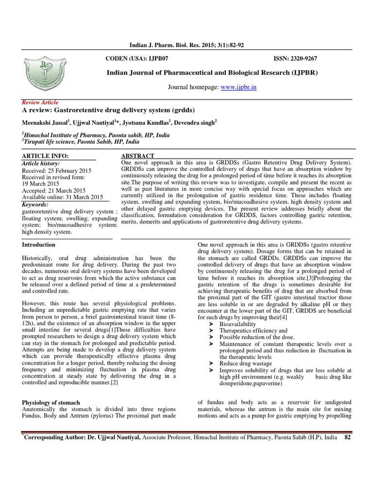 13 A Review Gastroretentive Drug Delivery System Grdds | PDF | Tablet ...