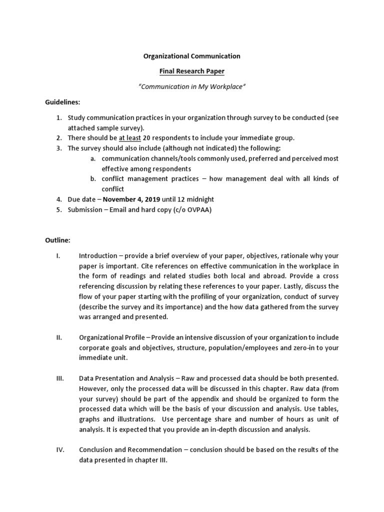 Organizational Communication Final Research Paper: "Communication in My ...