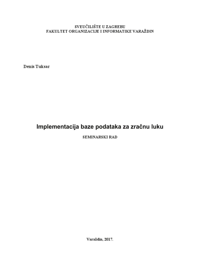 Implementacija Baze Podataka Za Zračnu Luku | PDF