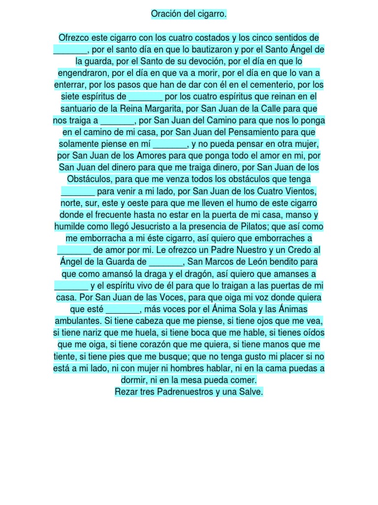 Oración del Cigarrillo para Desesperar | PDF | Oración | María, madre ...