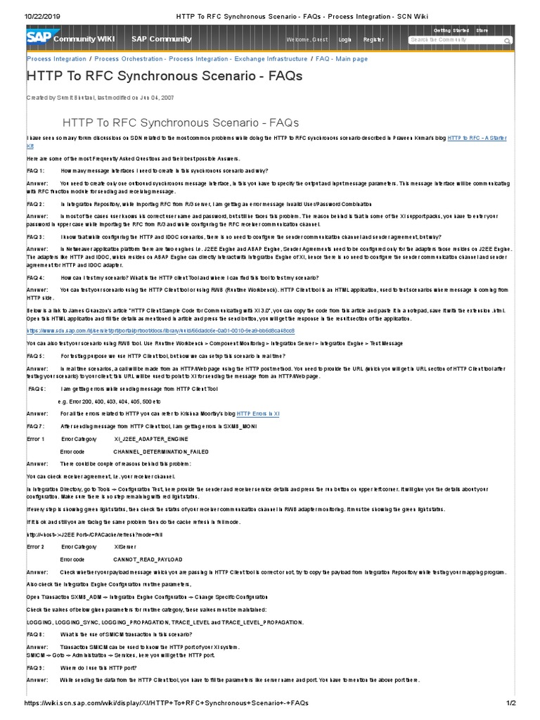 HTTP To RFC Synchronous Scenario - FAQs | PDF | Hypertext Transfer Protocol | Human–Computer ...