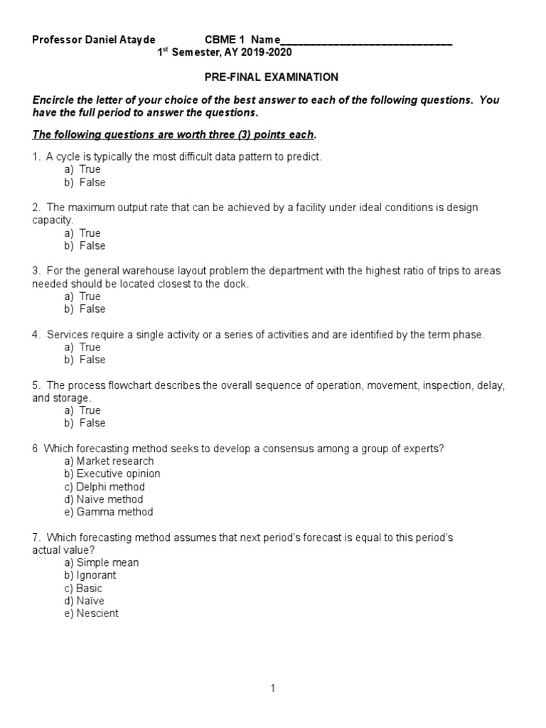 Operations Management Quiz | PDF | Moving Average | Forecasting