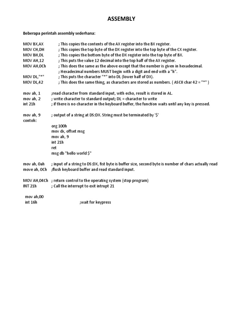 Basic Assembly Language Instructions | PDF | String (Computer Science ...
