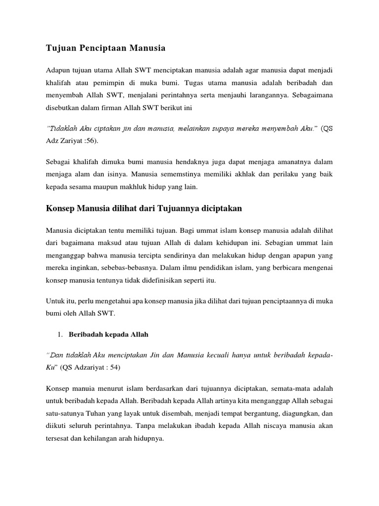 Tujuan Penciptaan Manusia | PDF