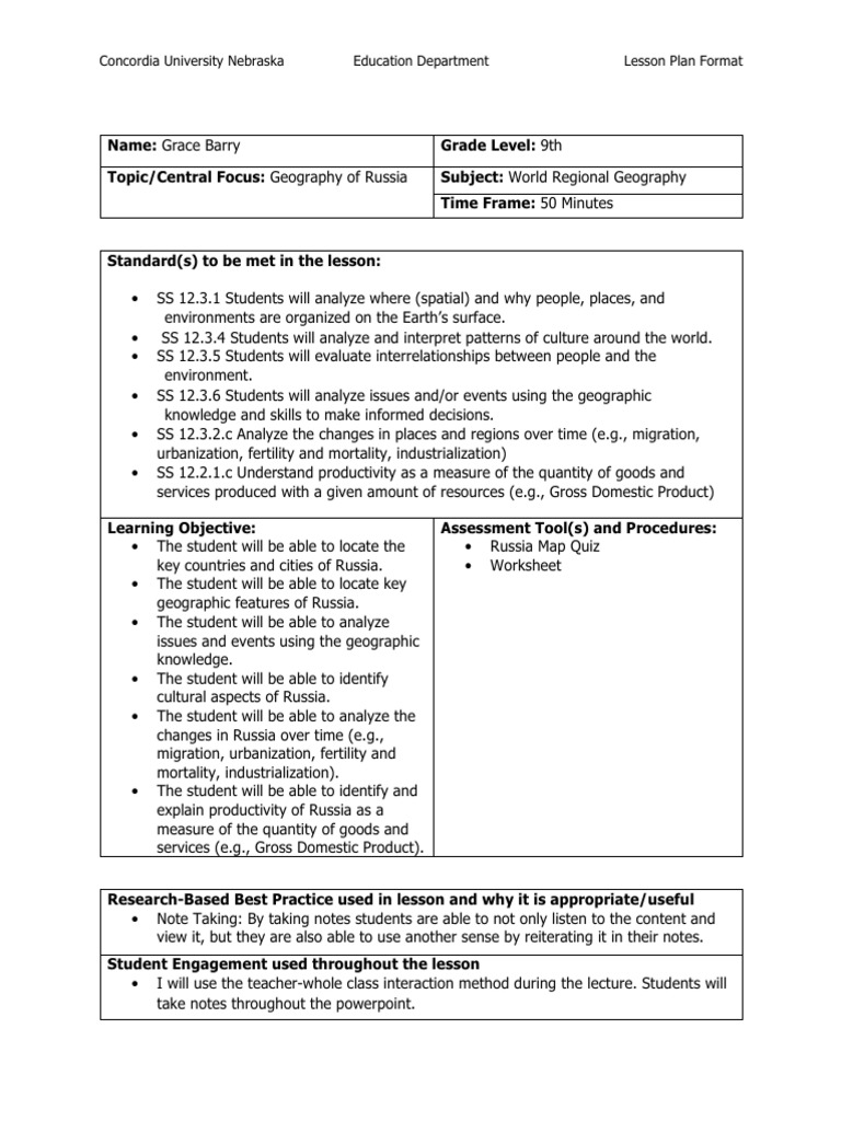 Russia Lesson Plan - Lesson 2 | PDF | Geography | Teaching