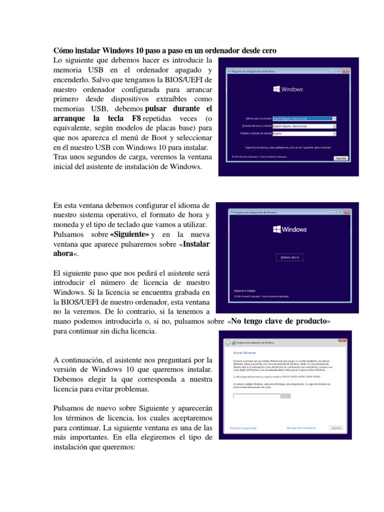 Cómo Instalar Windows 10 Paso A Paso en Un Ordenador Desde Cero | PDF ...