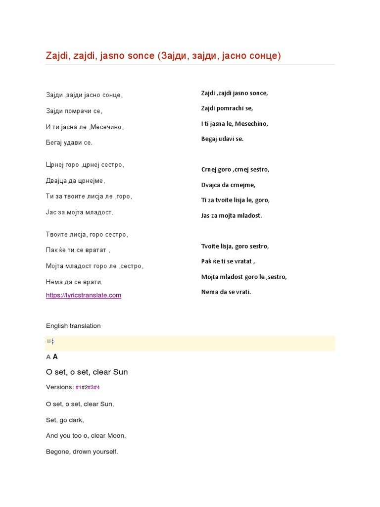 Zajdi Zajdi Jasno Sonce | PDF