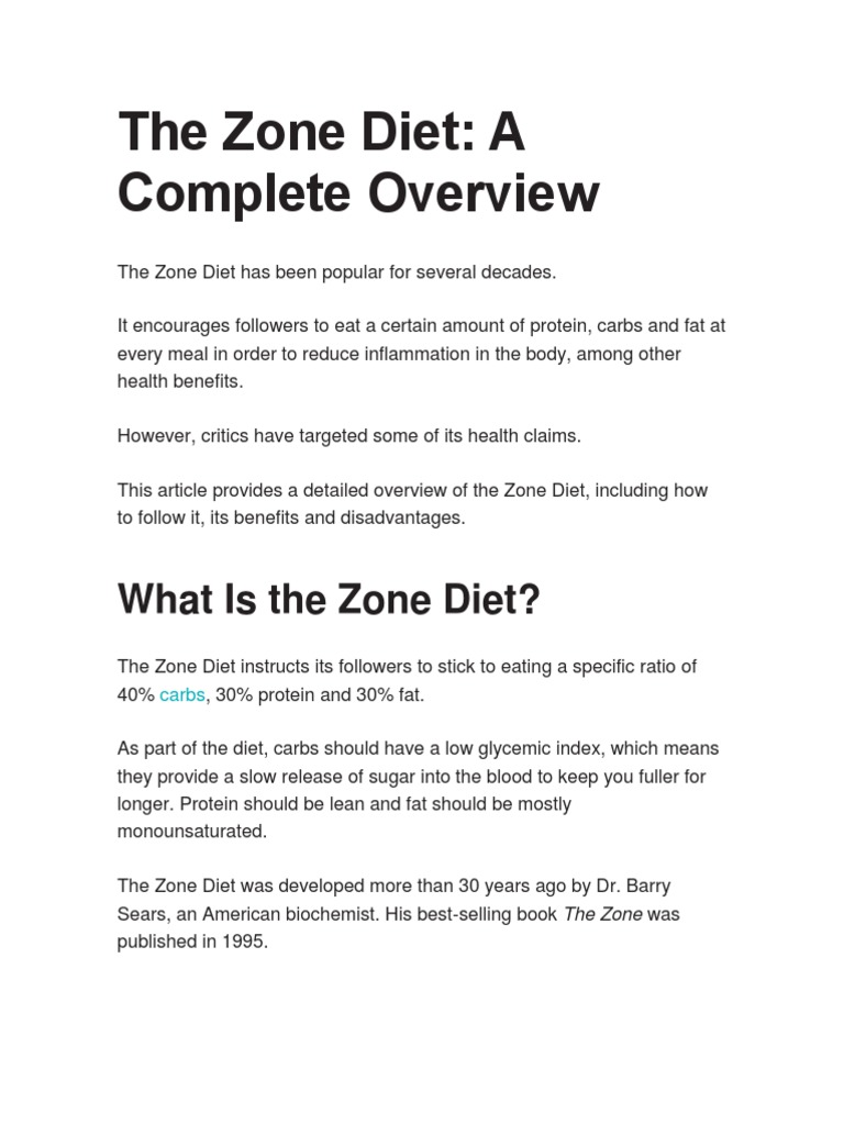 The Zone Diet | PDF | Dieting | Weight Loss