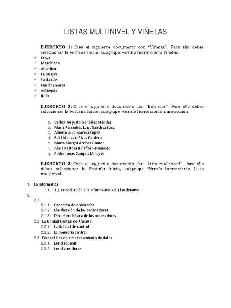 Listas Multinivel y Viñetas | PDF | Color | Informática