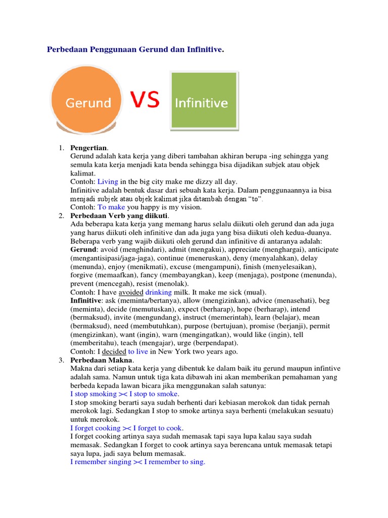 Perbedaan Penggunaan Gerund Dan Infinitive | PDF