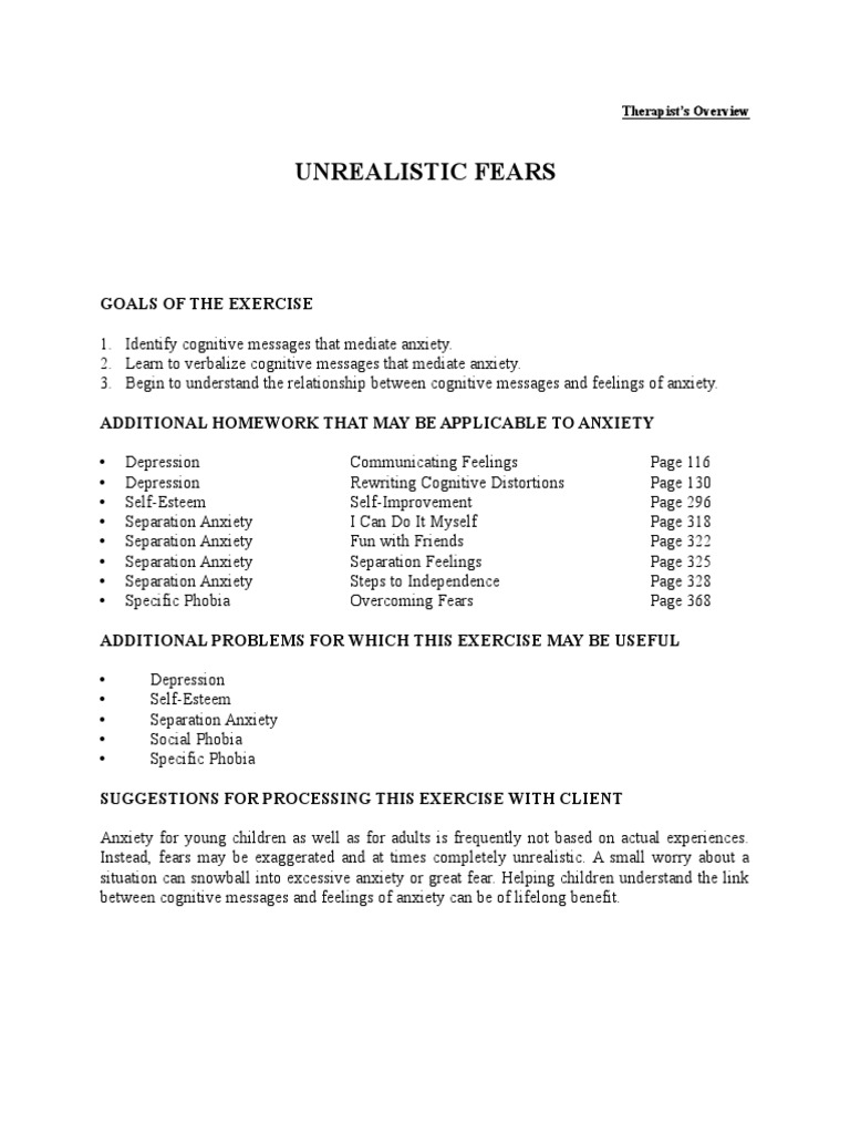 Unrealistic Fears: Goals of The Exercise | PDF | Anxiety | Phobia