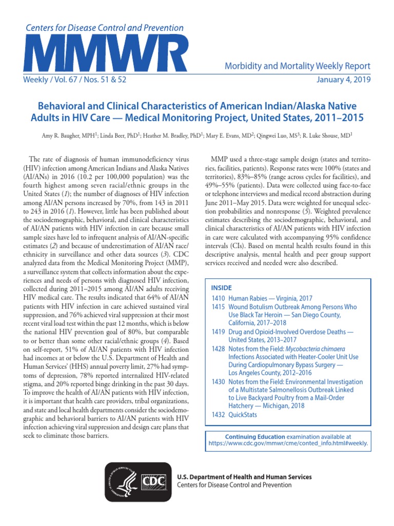 Morbidity and Mortality Weekly Report 2018 | PDF | Rabies | Hiv/Aids