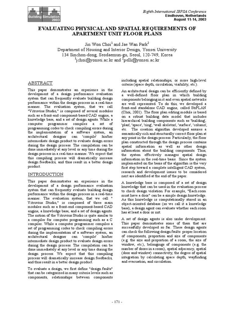 Evaluating Physical and Spatial Requirements of Apartment Unit Floor ...
