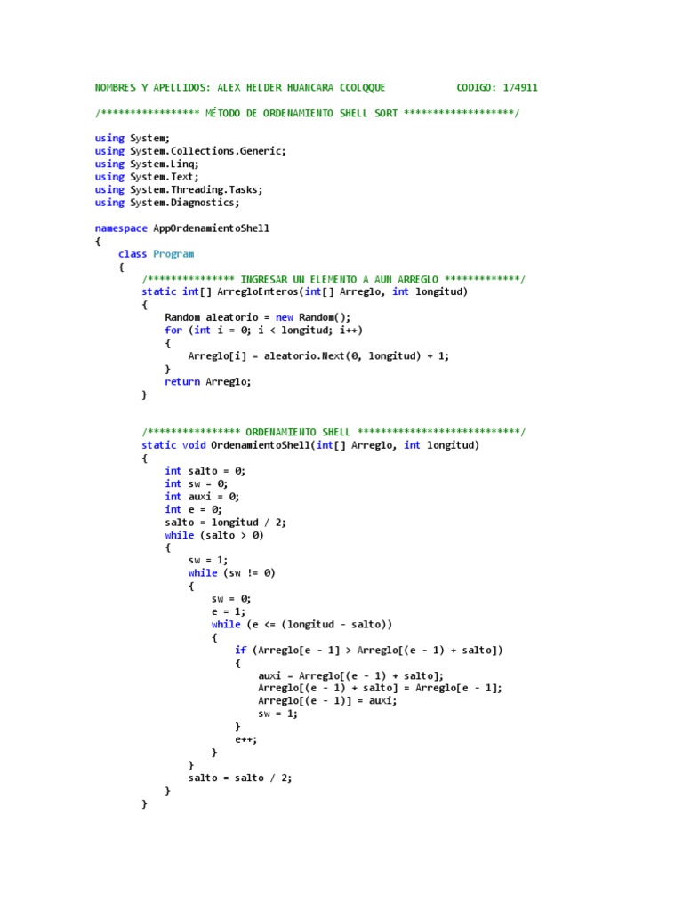 Método de Ordenamiento Shell Sort | PDF | Programación de computadoras ...