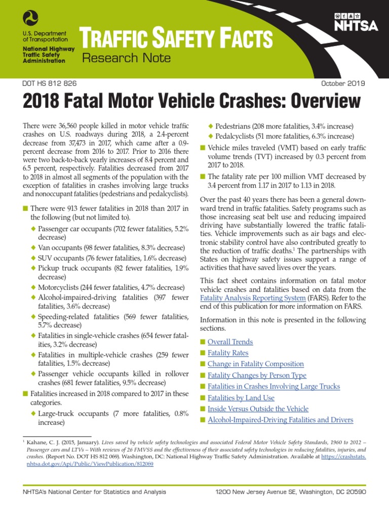 2018 Fatal Motor Vehicle Crashes Overview | PDF | National Highway ...