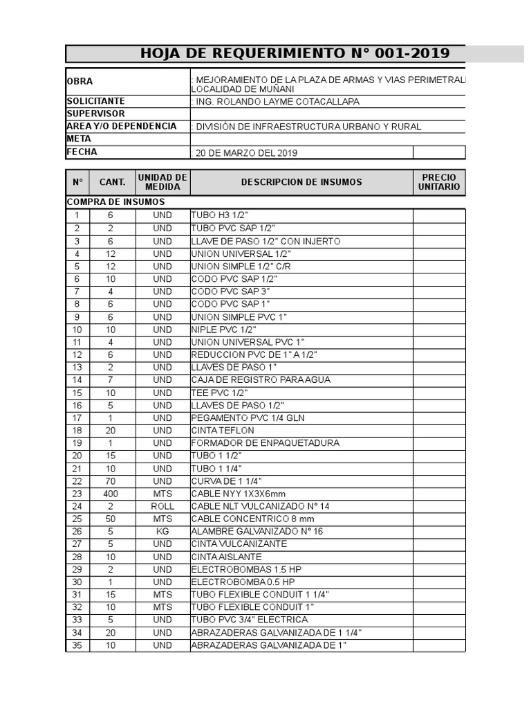 Requerimientos para Mejoramiento de Plaza | PDF | Horticultura y jardinería | Ingeniería de ...