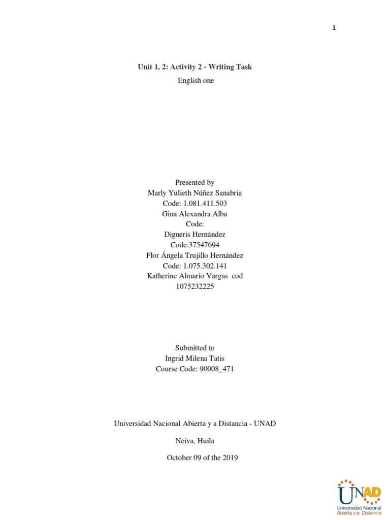 Unit 1, 2: Activity 2 - Writing Task | PDF