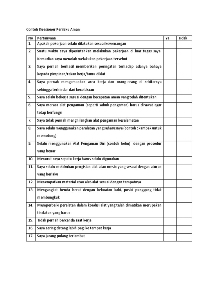 Contoh Kuesioner Perilaku Aman | PDF
