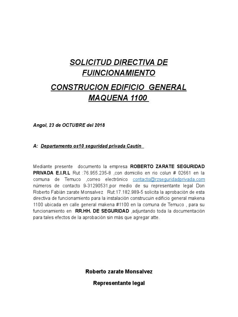 Solicitud Directiva Funcionamiento General Maken | PDF