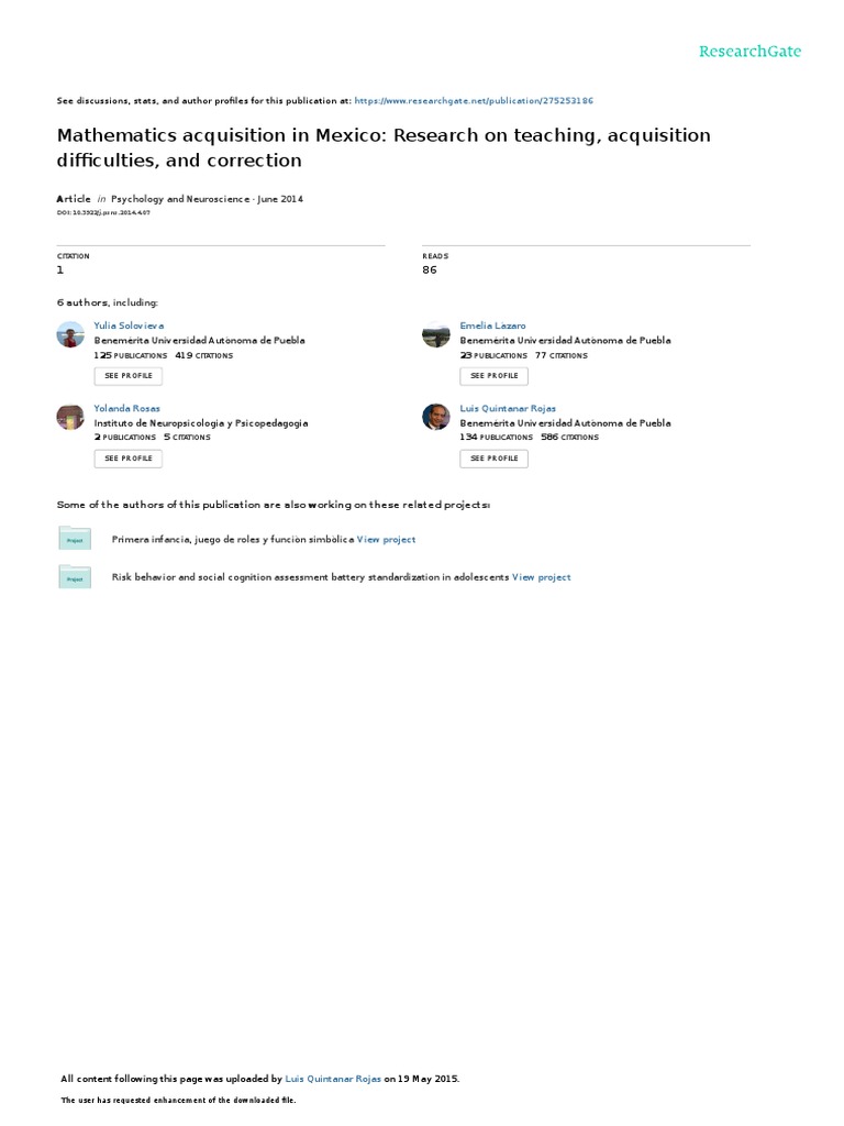 Mathematics Acquisition | PDF | Nervous System | Behavioural Sciences