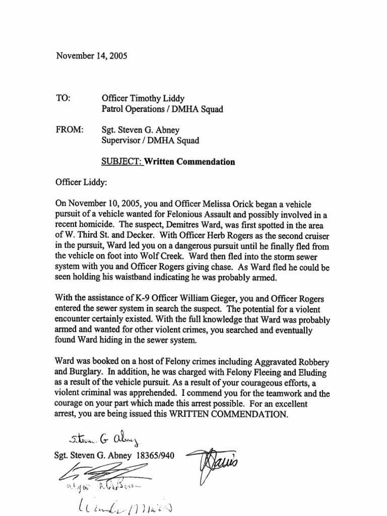 Officer Timothy Liddy Commendations | PDF