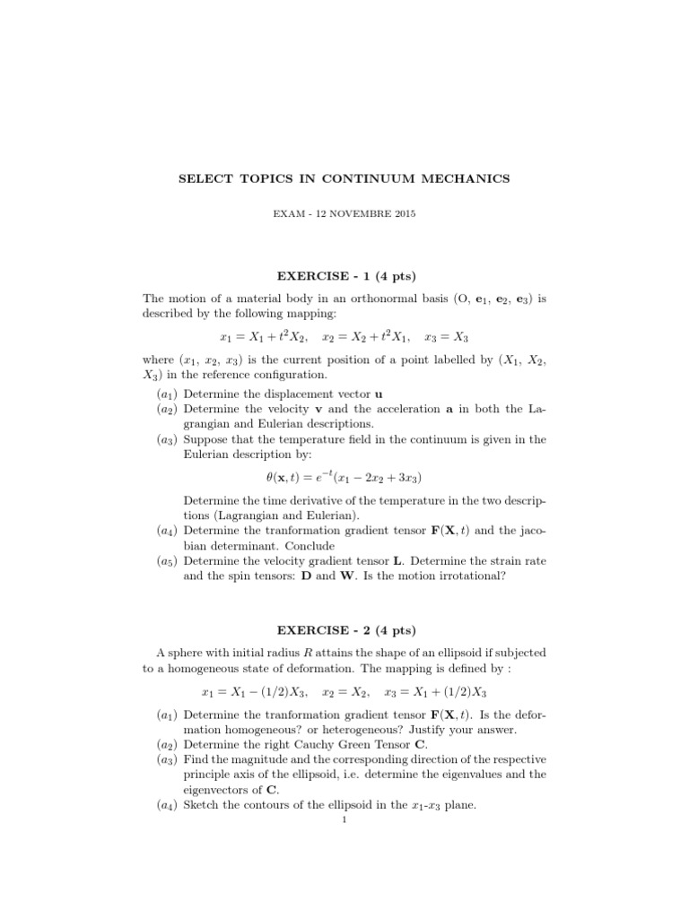 Exam STCM-1 | PDF | Deformation (Mechanics) | Continuum Mechanics