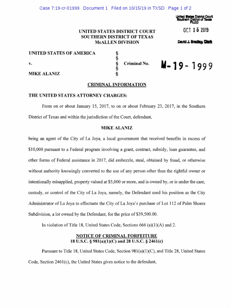 Mike Alaniz Criminal Information | PDF