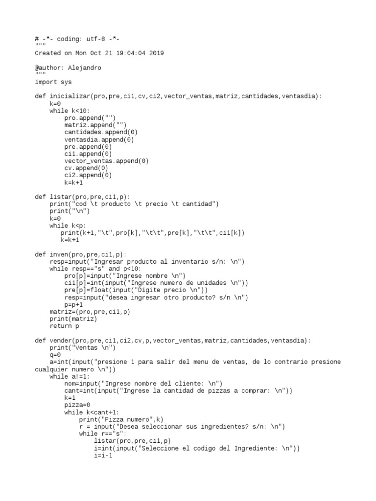 Codigo Python Pizzeria Pdf Informática Y Tecnología De La Información