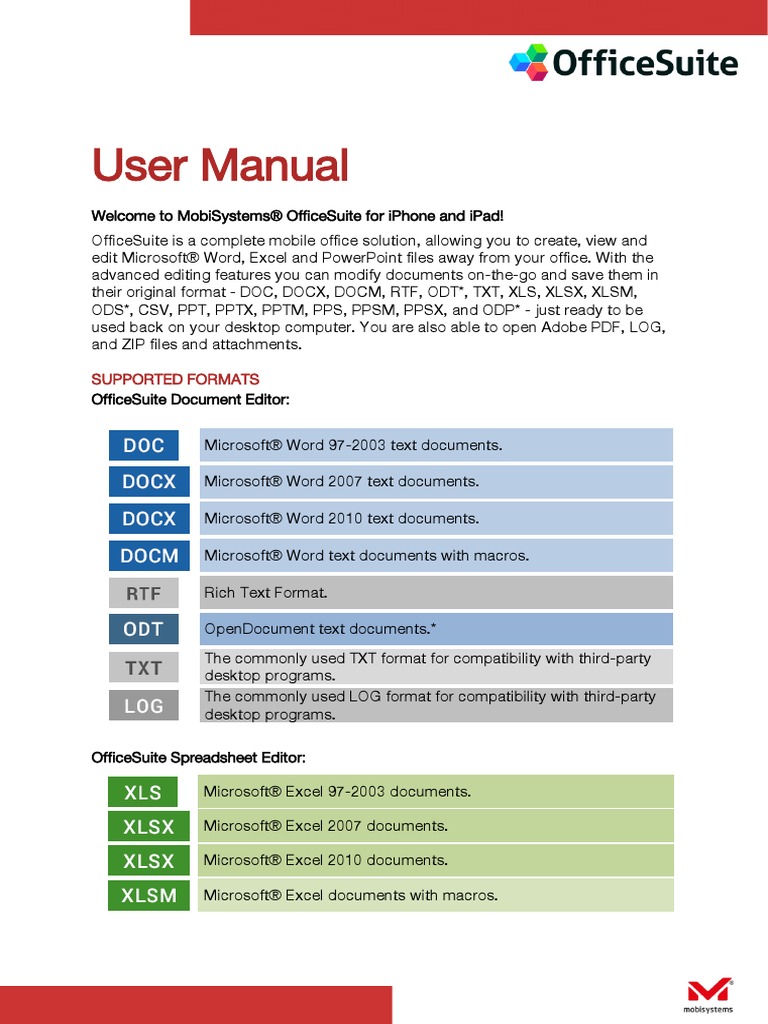 User Manual: Supported Formats | PDF | I Cloud | Office Software