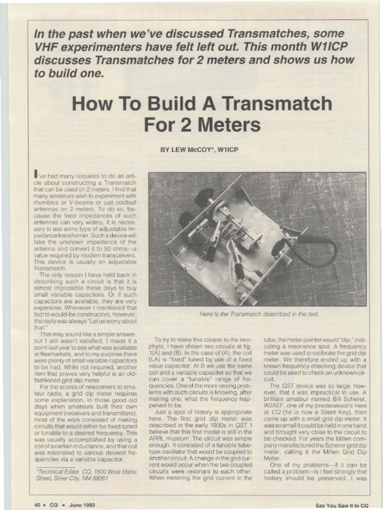 How To Build A Transmatch For 2 Meters 2 PDF | PDF | Antenna (Radio ...