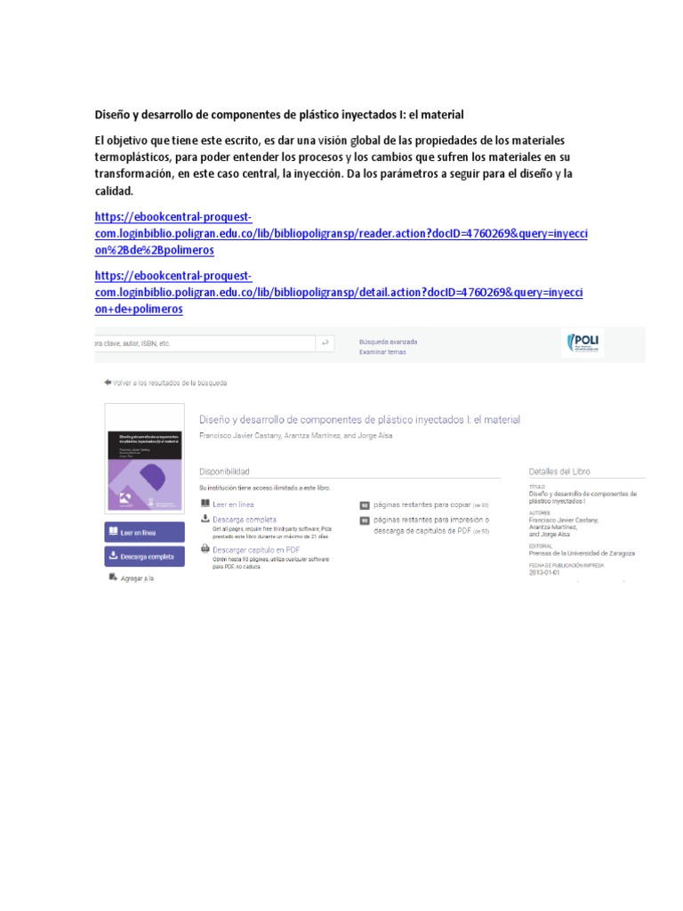 Diseño y Desarrollo de Componentes de Plástico Inyectados I | PDF