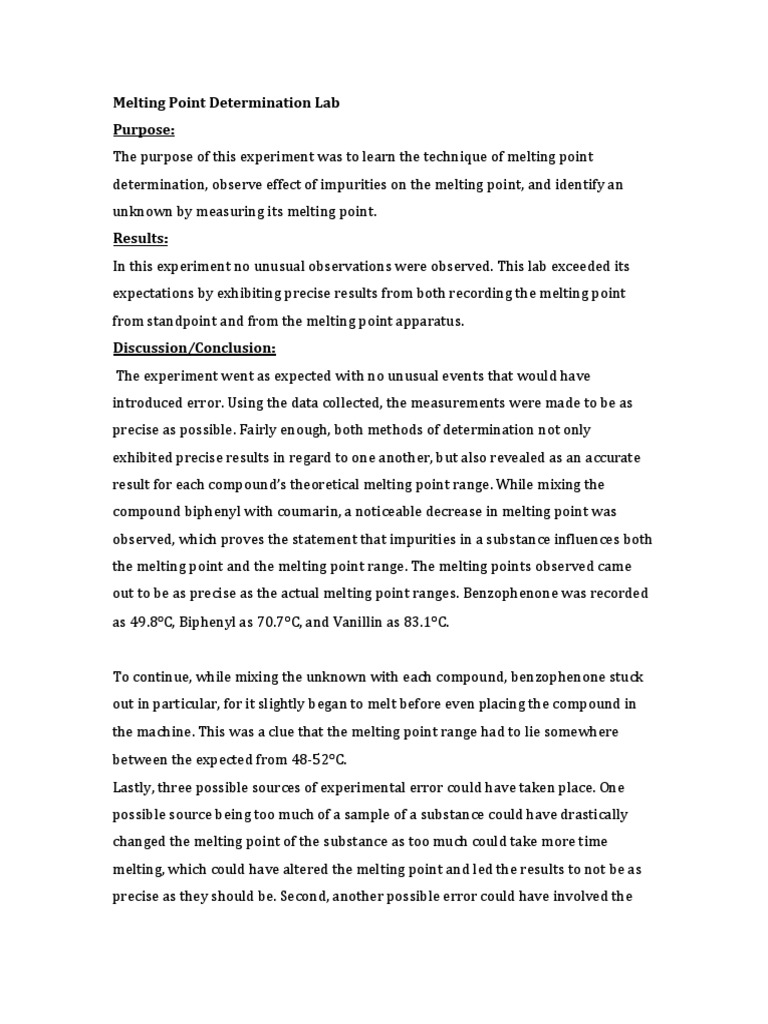 Lab Report 1 CHM 2 | PDF | Melting Point | Experiment