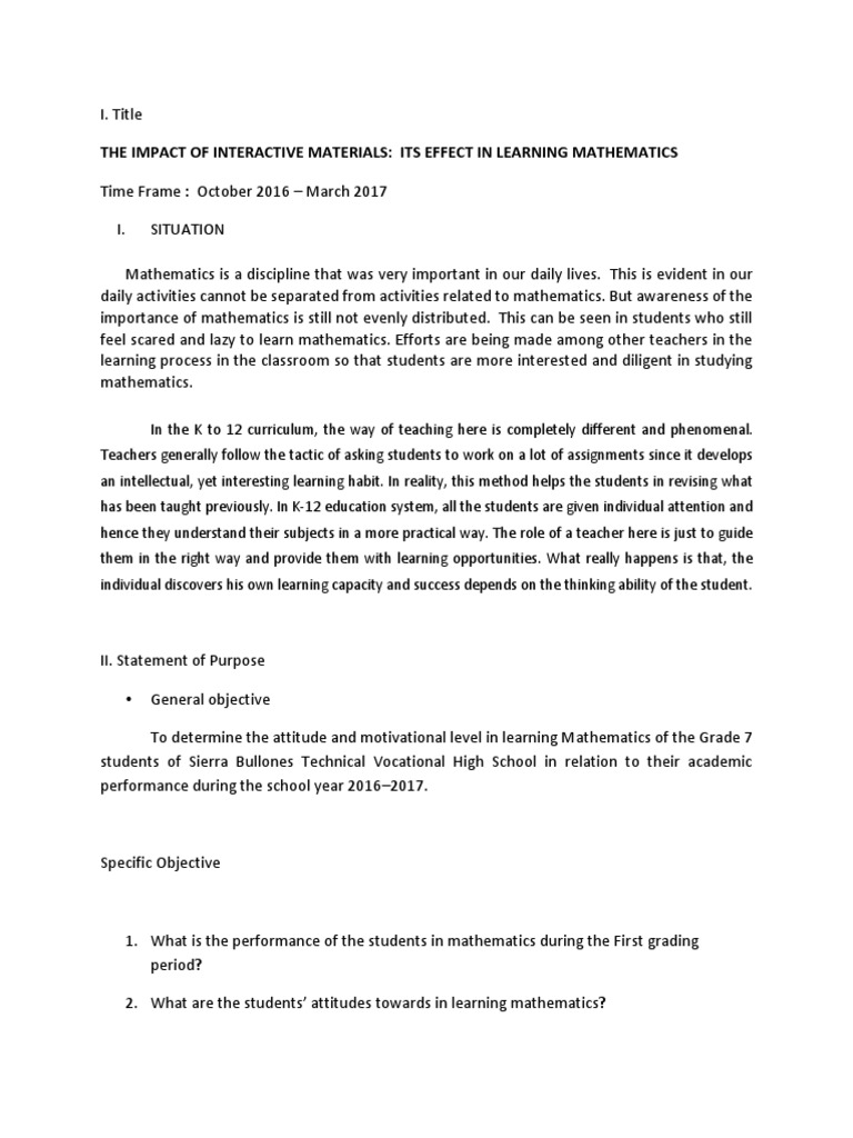 Action Research MATH | PDF | Teachers | Behavior Modification