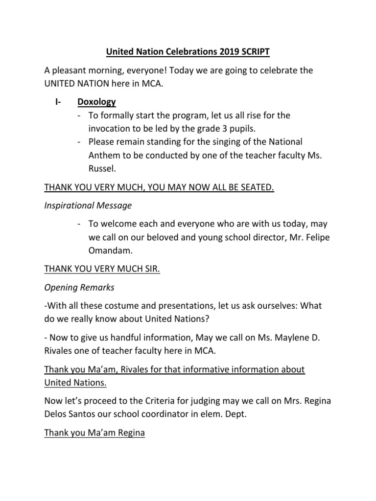 United Nations Celebration Program Script | PDF