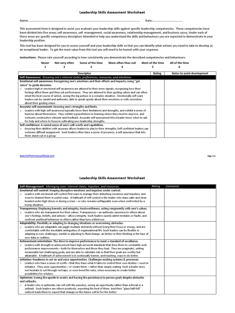 Leadership Skills Self-Assessment Tool | PDF | Empathy | Leadership
