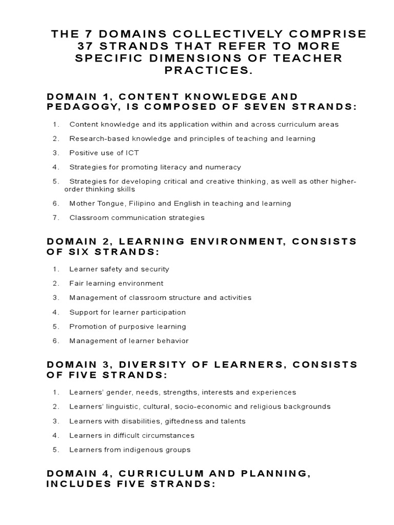 The 7 Domains Collectively Comprise 37 Strands That Refer To More ...