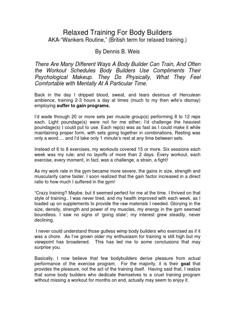 Relaxed Bodybuilding Routines | PDF | Weight Training | Hobbies