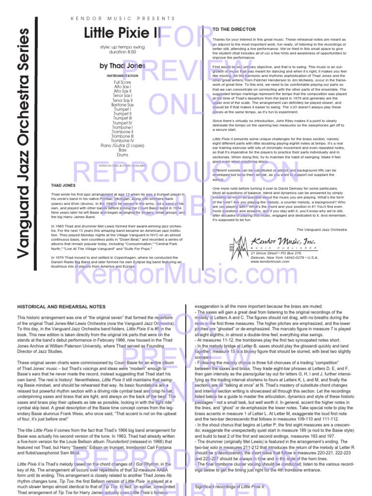 FOR Preview Only Reproduction Prohibited: Little Pixie II | PDF | Saxophone | Jazz