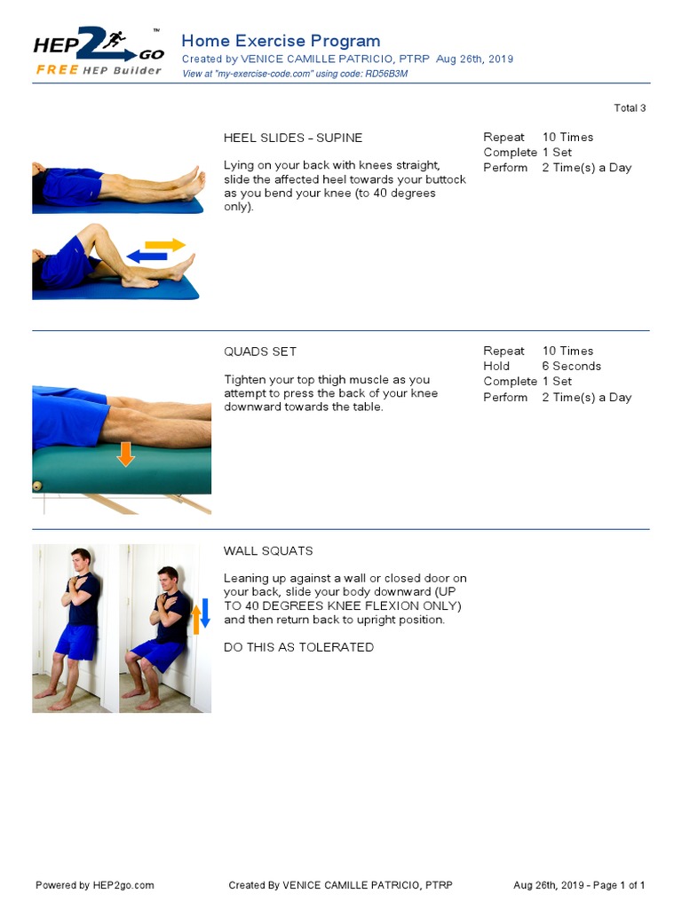 Home Exercise Program for Rehabilitation | PDF