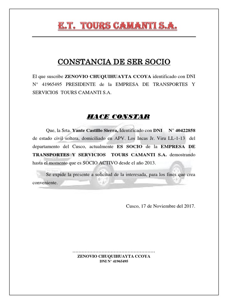 Constancia de Ser Socio 6 | PDF