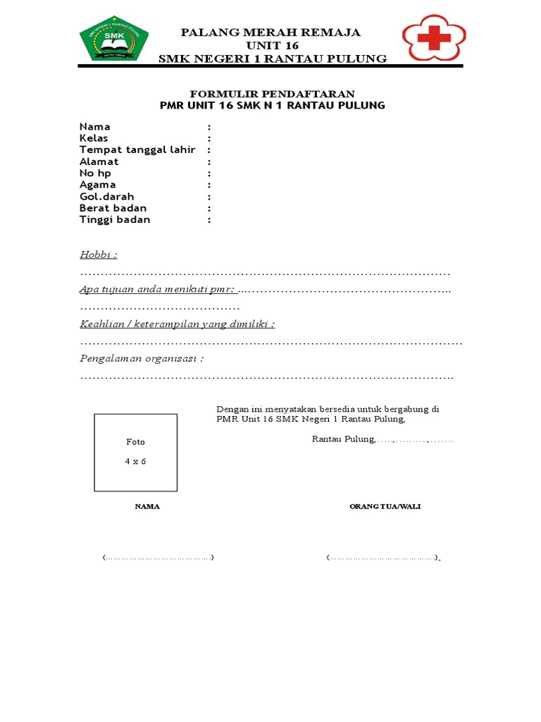 Formulir Pendaftaran PMR | PDF