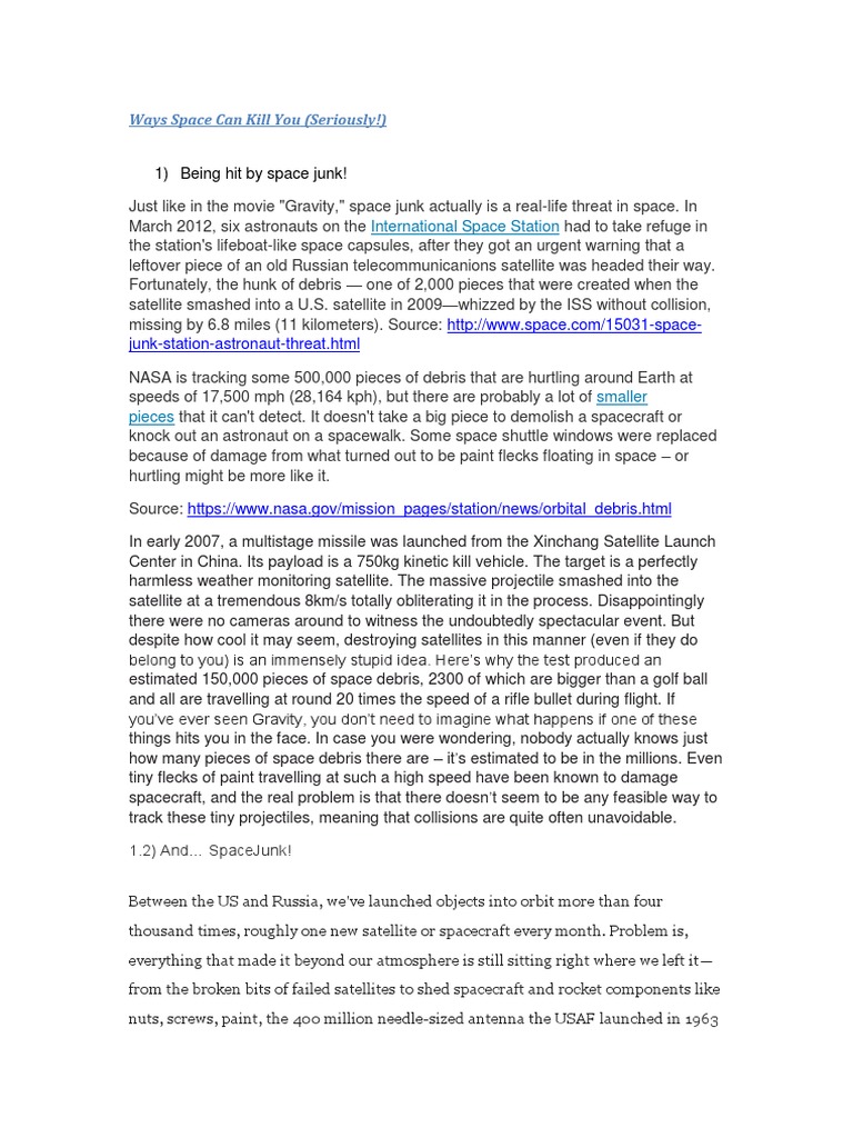 Deadly Dangers of Space Exploration | PDF | Micro G Environment | Space ...