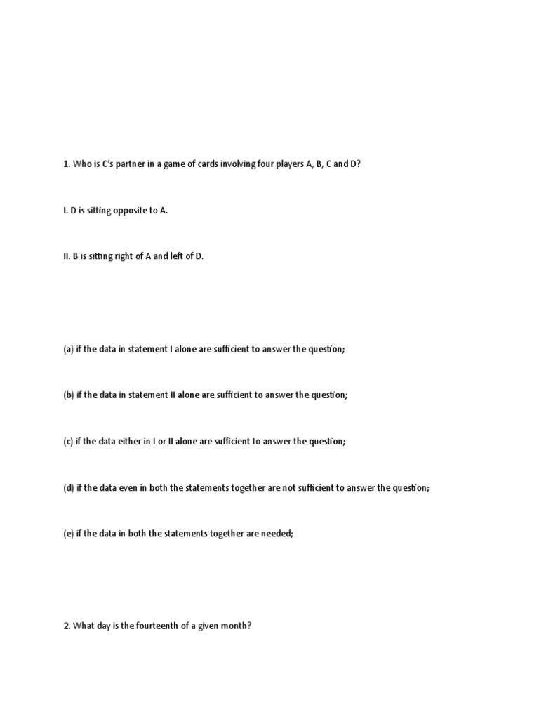 Data Sufficiency | PDF | Question