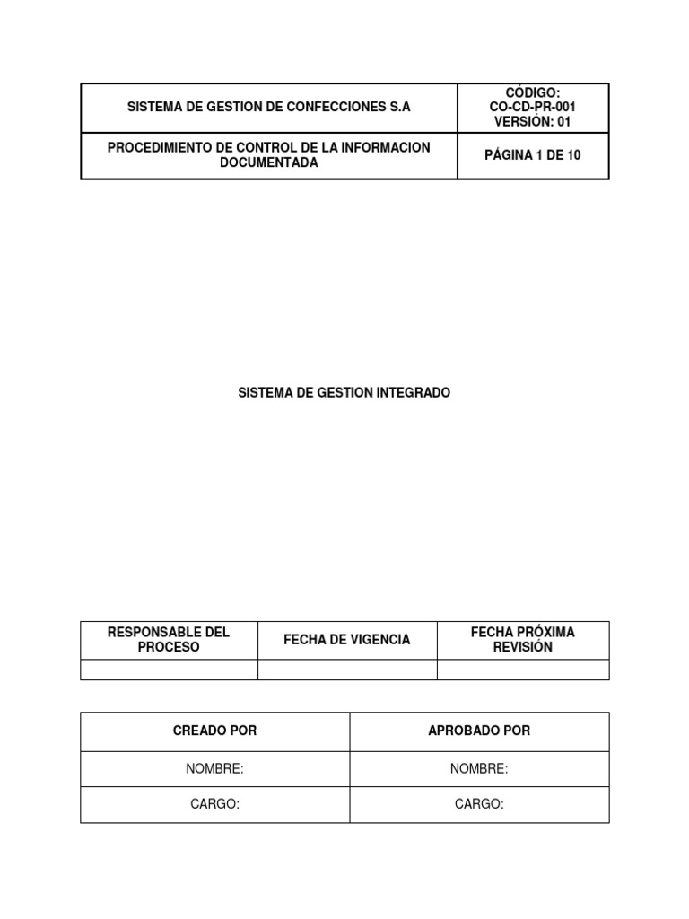 PROCEDIMIENTO DE CONTROL DE LA INFORMACION DOCUMENTADA .docx ...