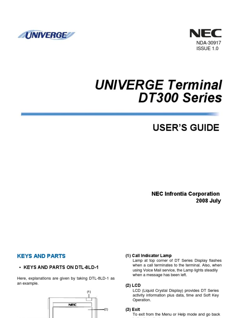 NEC DT300 Series User Guide | PDF | Menu (Computing) | Microphone